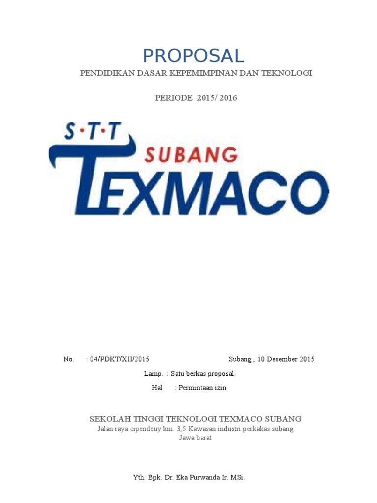 Proposal PDKT STT Texmaco 2015/2016 | PDF | Bisnis | Seni