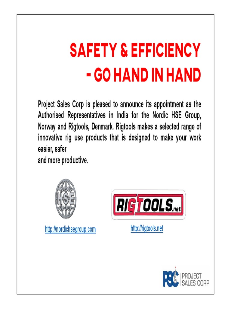 The PSC Nordic HSE Group - Rigtools Range | PDF | Drilling Rig | Washing Machine