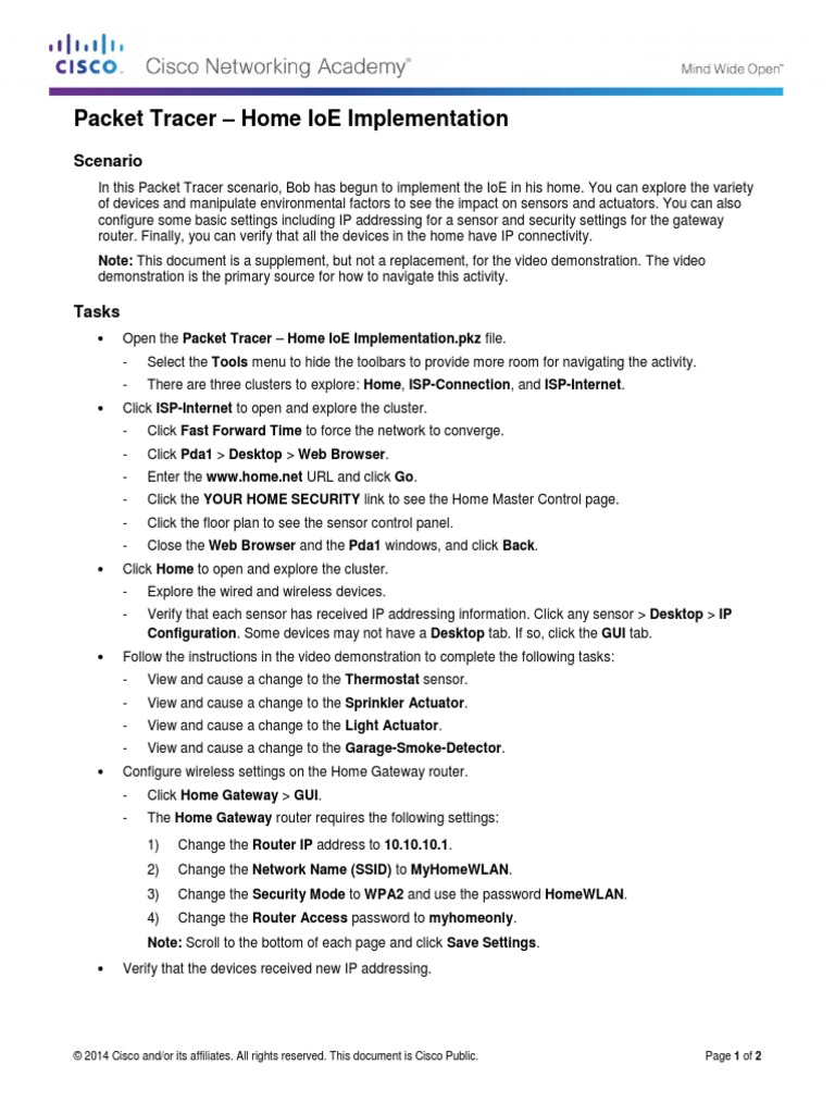 3.2.3.8 Packet Tracer - Home IoE Implementation | PDF | Gateway (Telecommunications) | Ip Address