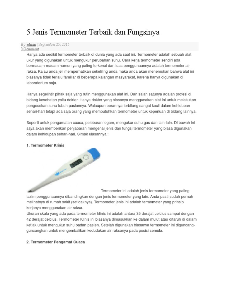5 Jenis Termometer Terbaik Dan Fungsinya | PDF