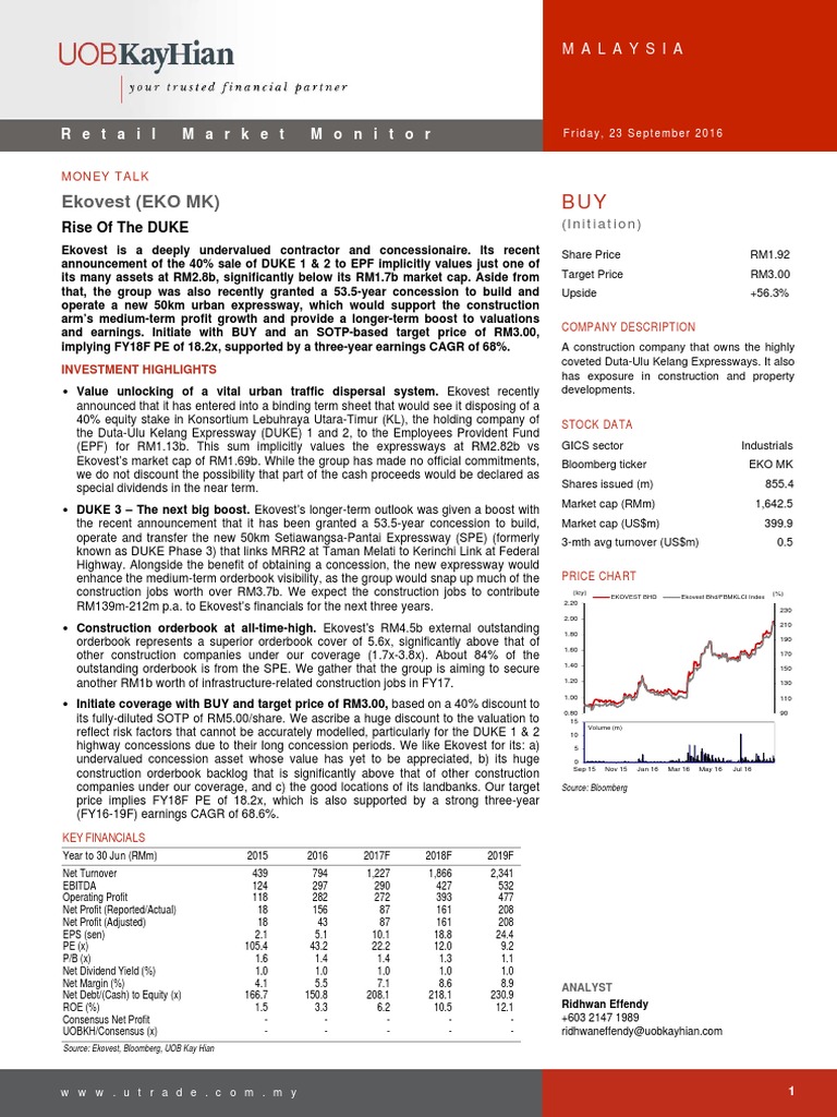 UOBKH Ekovest 230916 PDF | PDF | Business