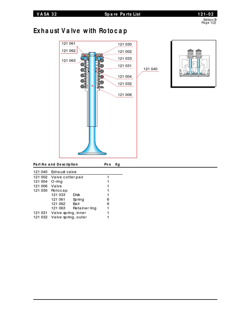 Exhaust Valve With Rotocap: Vasa 32 Spare Parts List 121-02 | PDF ...