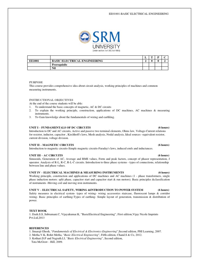 Ee1001 Basic Electrical Engineering 2013 14 | PDF | Electromagnetic Induction | Electrical Network