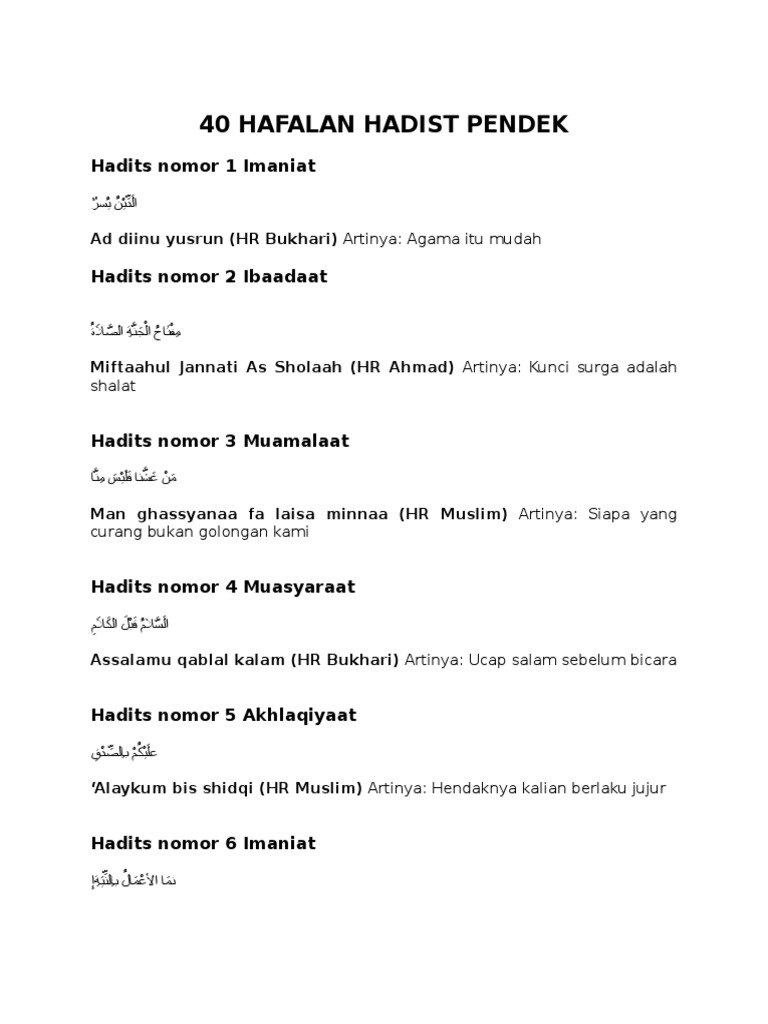 40 Hafalan Hadist Pendek | PDF