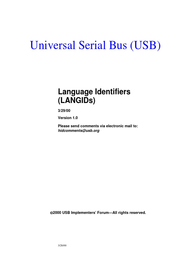 USB Language Identifiers (LANGIDs) .Rev 1.0.2000 | PDF | Spanish ...
