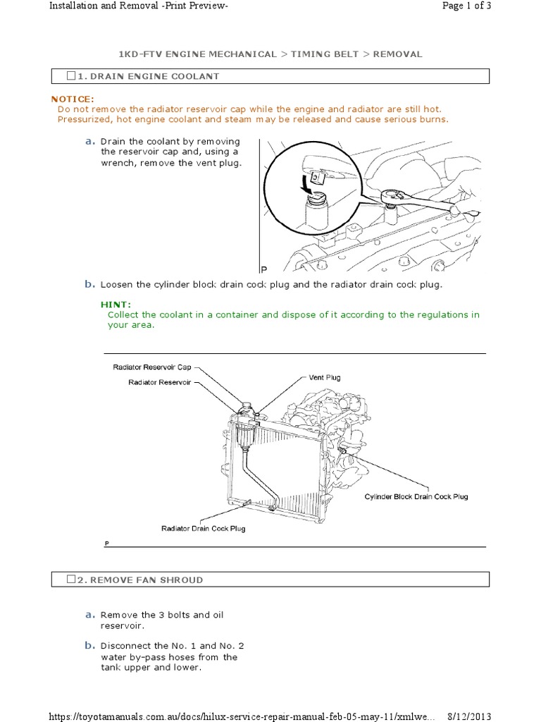 1KD-FTV Motor Timing Belt Removal | Belt (Mechanical) | Machines