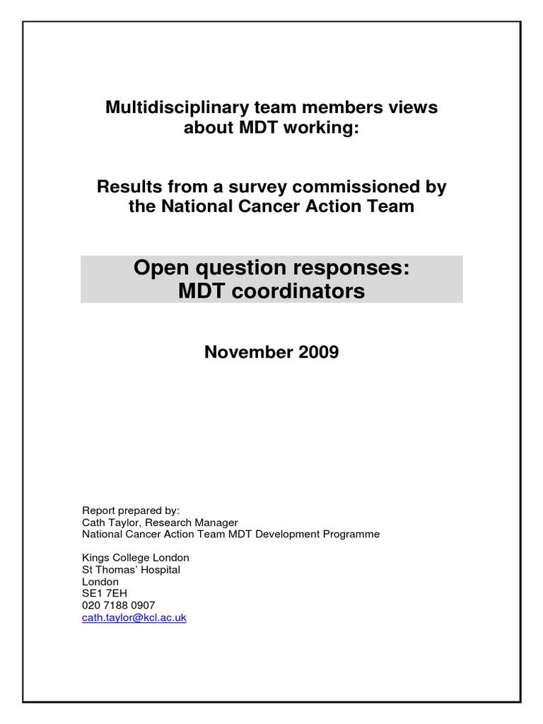 NCAT MDT Survey Open Questions MDT Coordinators | PDF | Clinical Trial ...