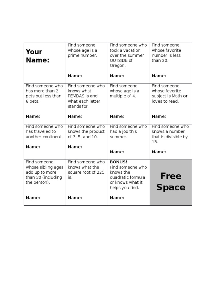 Math Bingo | PDF