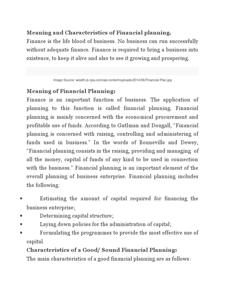 Meaning and Characteristics of Financial Planning | Download Free PDF ...