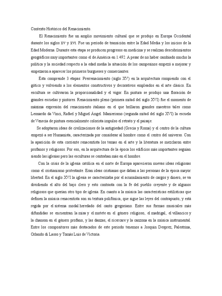 Contexto Historico Del Renacimiento | PDF | Renacimiento | Artes (general)