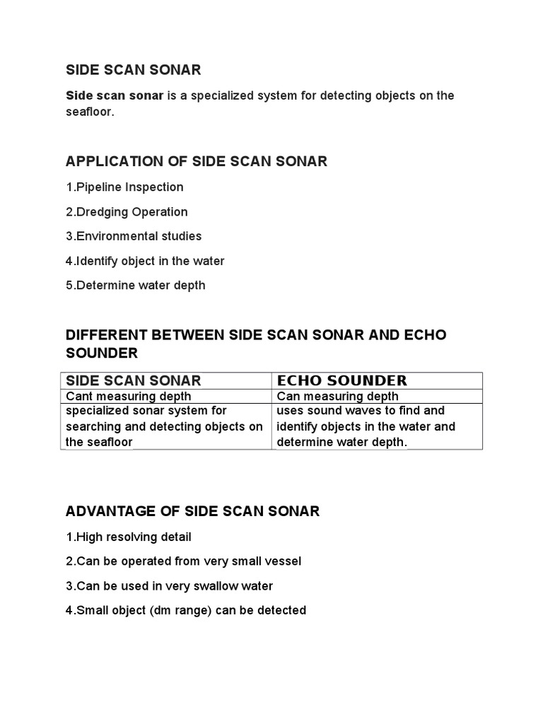 Side Scan Sonar: Applications & Benefits | PDF | Science & Mathematics