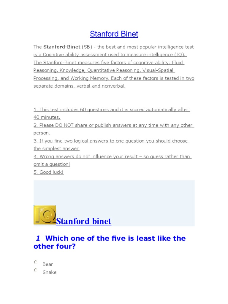 Measuring Intelligence: An Analysis of the Stanford-Binet Intelligence ...