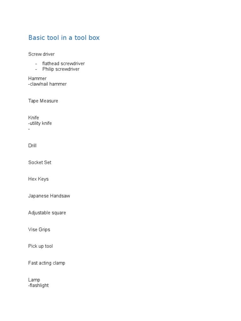 Basic Tool in A Tool Box | PDF