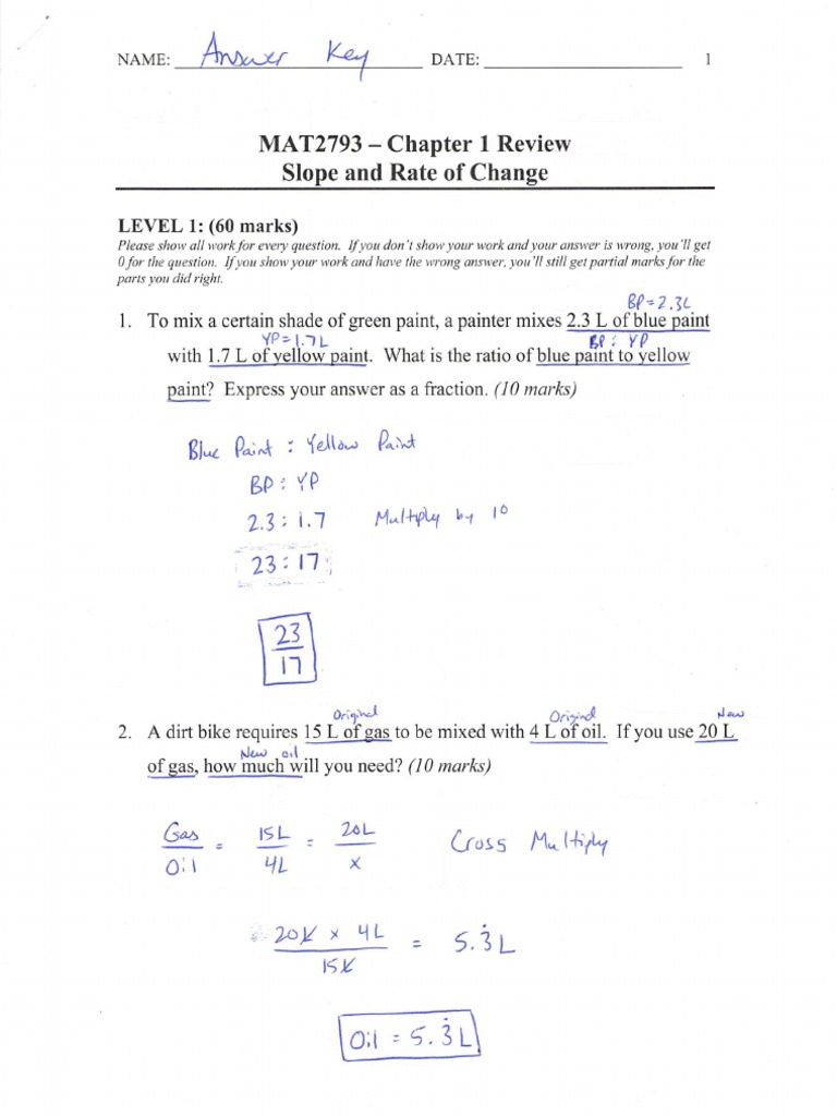 Chapter 1 Review - Answer Key | PDF