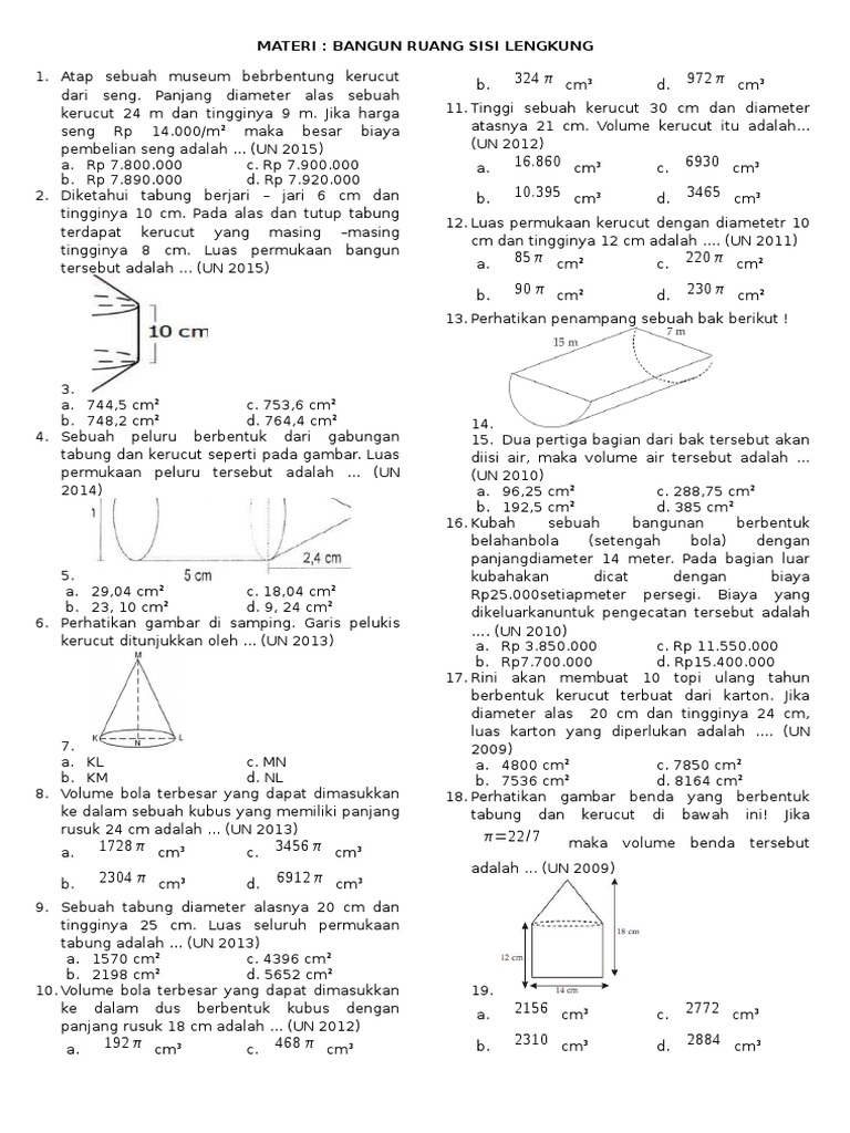Soal UN Bangun Ruang Sisi Lengkung | PDF | Griya & Taman