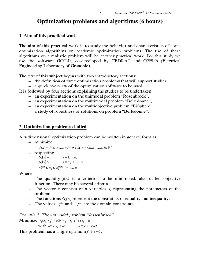 Optimization Problems and Algorithms (6 Hours) : - 1. Aim of This ...