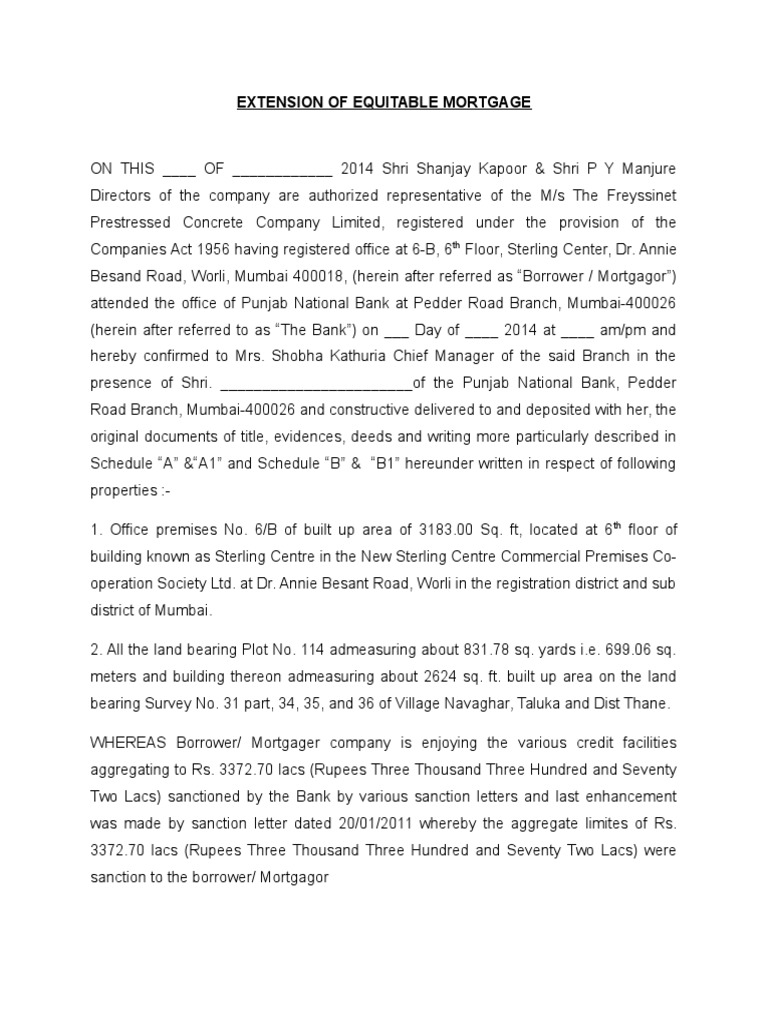 Extension of Equitable Mortgage Deed | PDF | Mortgage Law | Property Law
