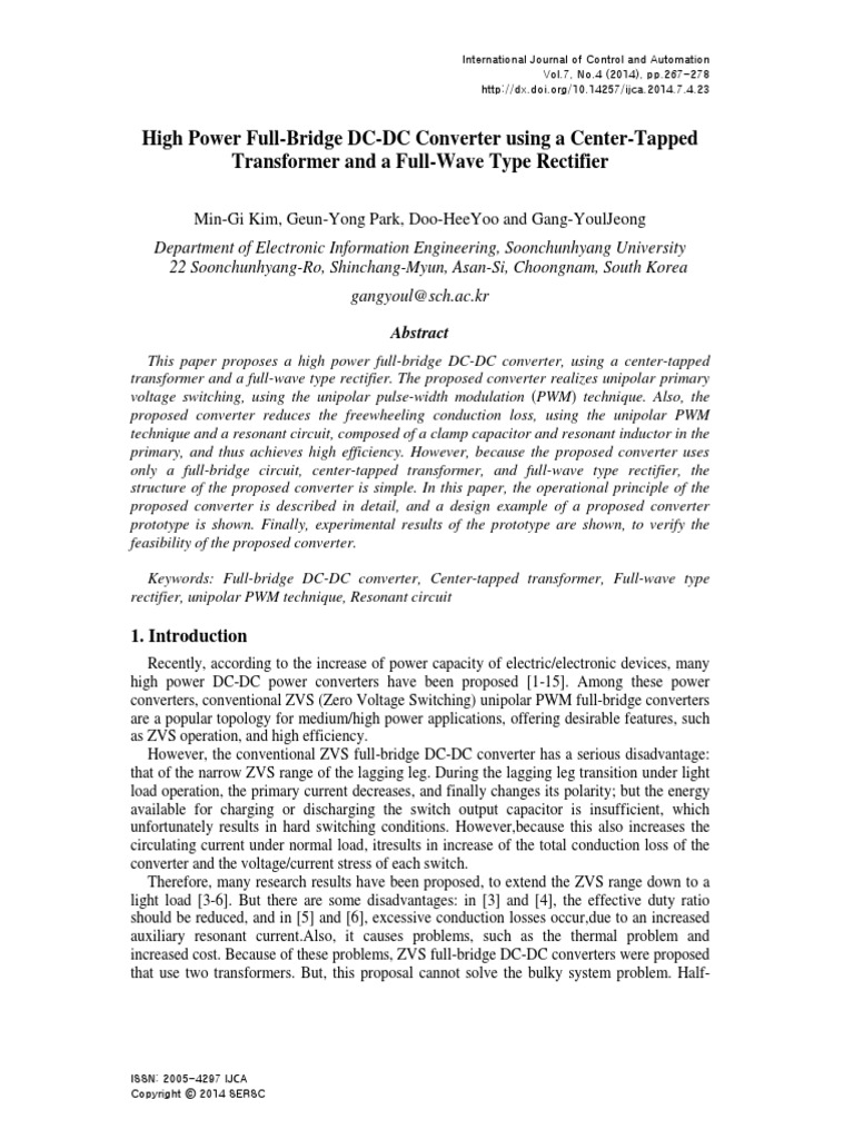 6high Power Full-Bridge DC-DC Converter Using A Center-Tapped ...
