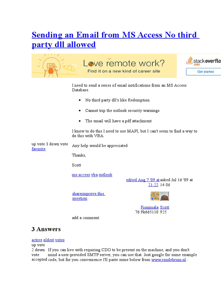MS Access Email Without DLLs | PDF | Microsoft Access | Namespace