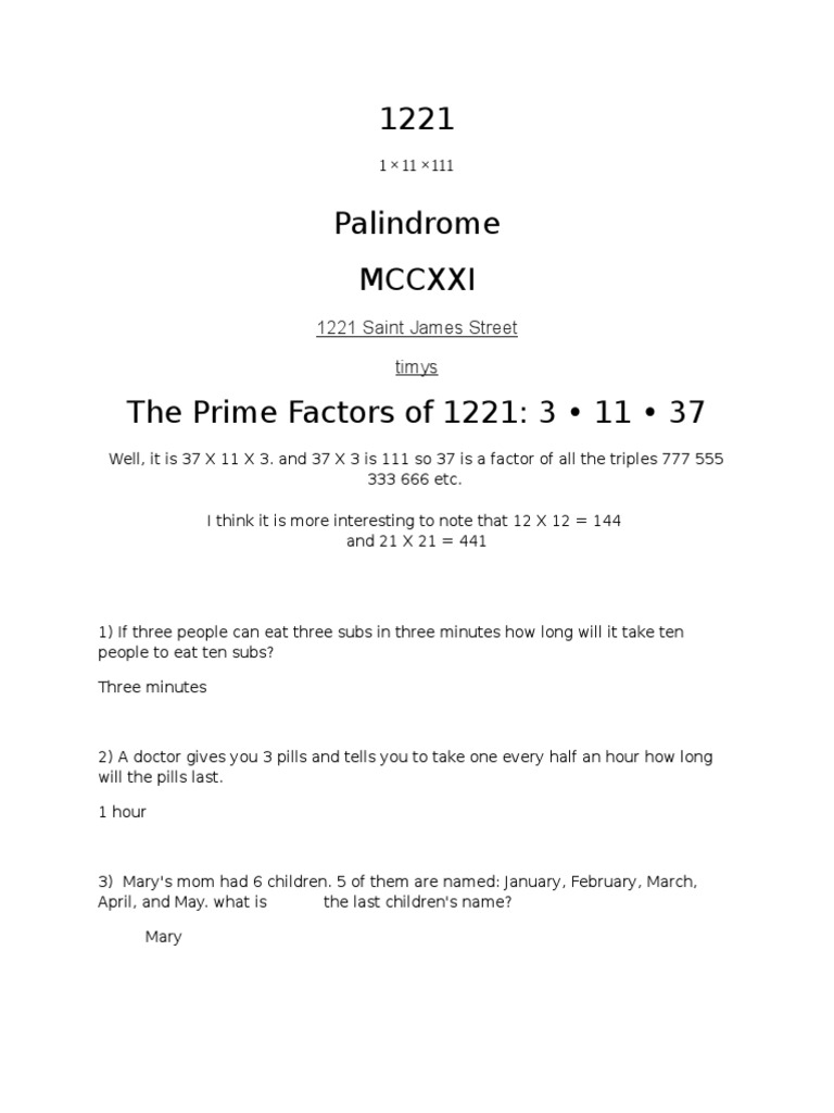 The Prime Factors of 1221 | PDF