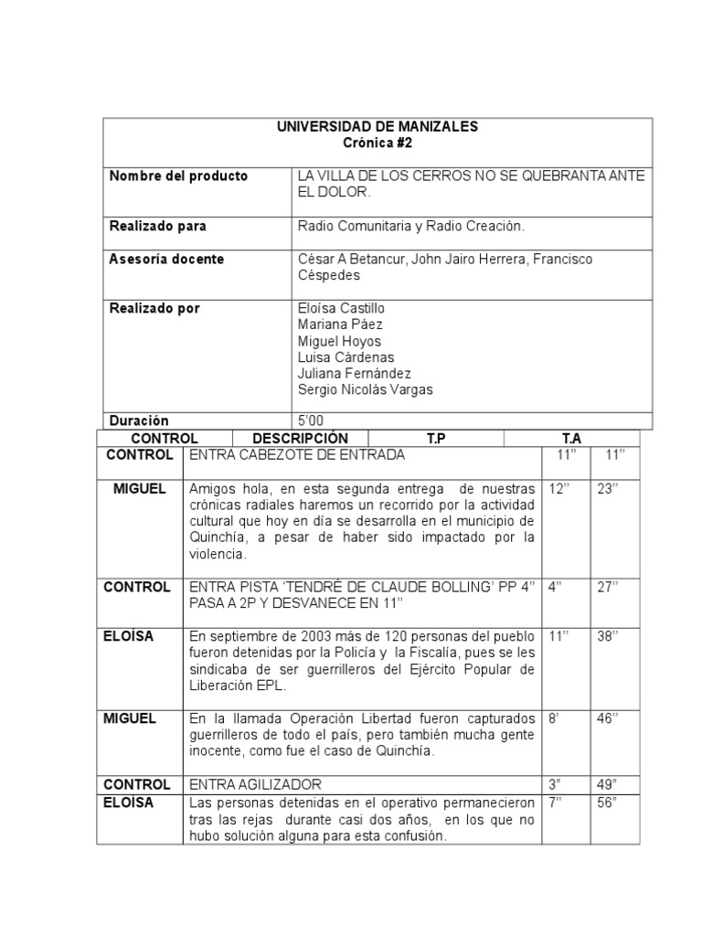 Ejemplo de Guion Radial | PDF | Las artes escénicas | Entretenimiento ...