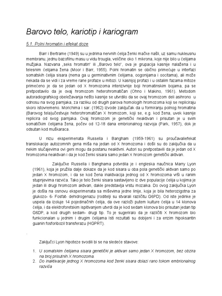 Genetika-Barovo Telo, Kariotip i Kariogram