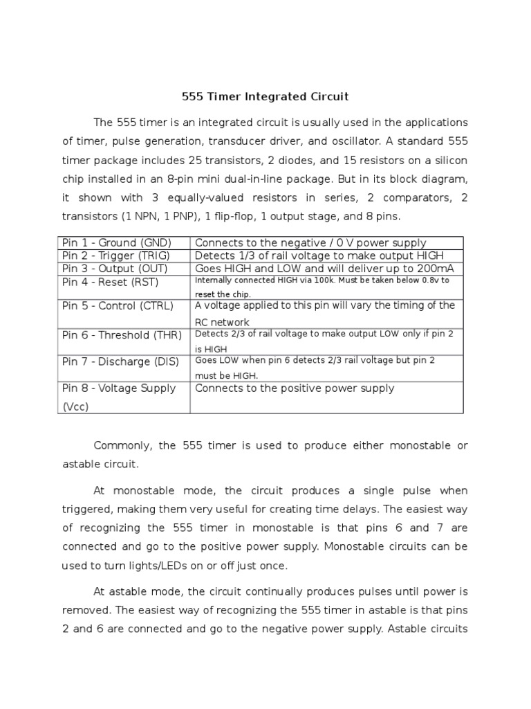 555 Timer Integrated Circuit Pdf