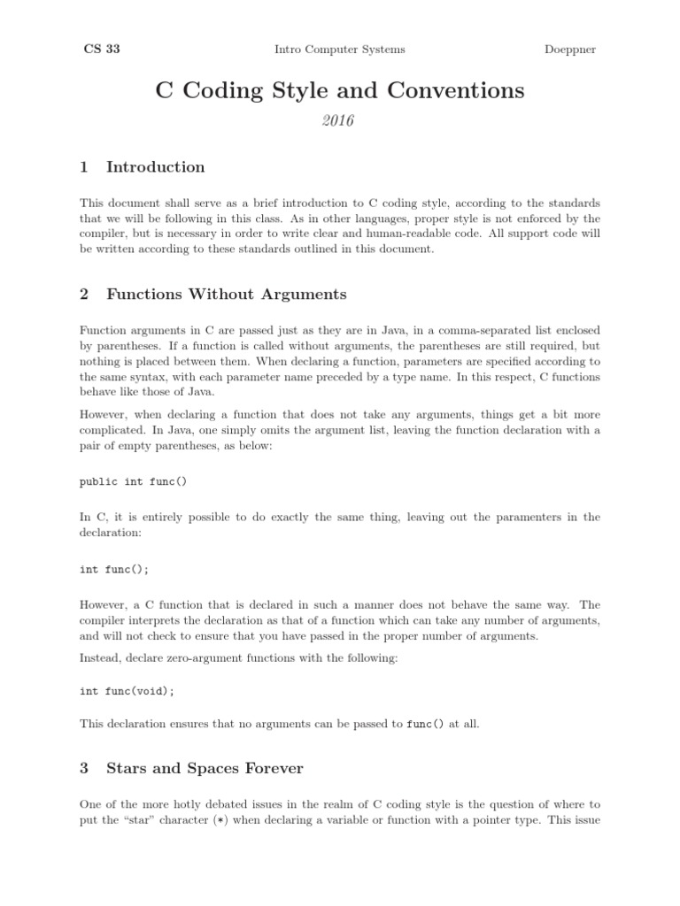 C Coding Style Pdf C Programming Language Parameter Computer Programming
