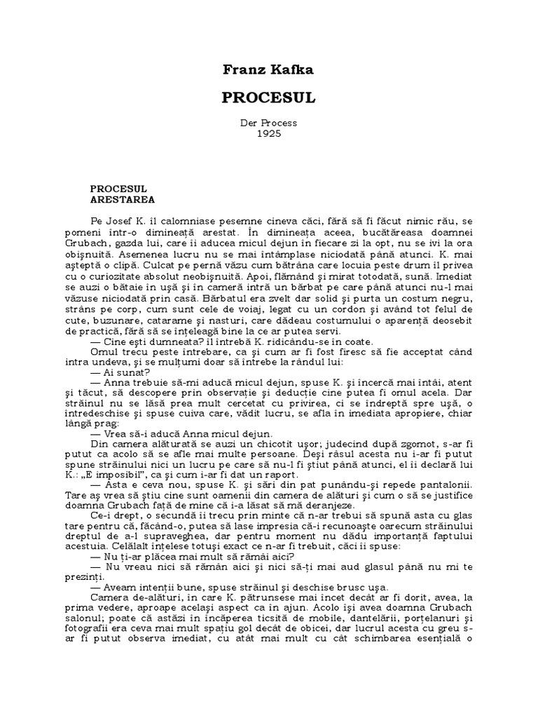 Franz Kafka - Procesul PDF | PDF