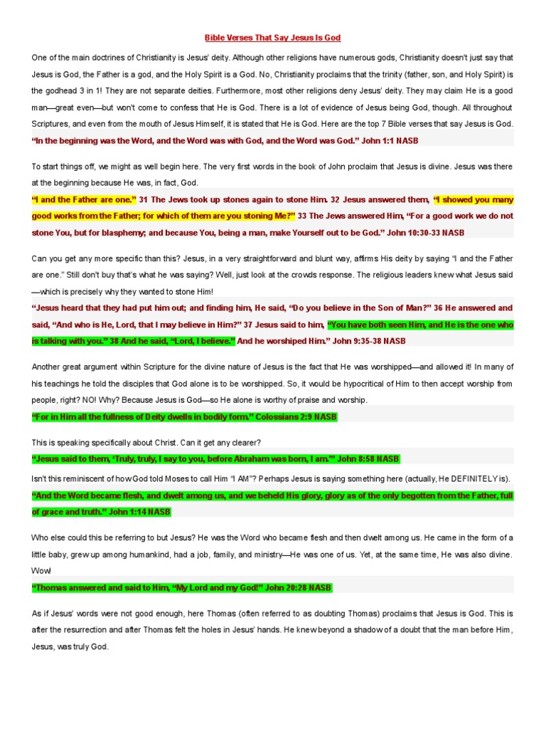 Top 7 Bible Verses That Say Jesus Is God | PDF | Trinity | God The Father