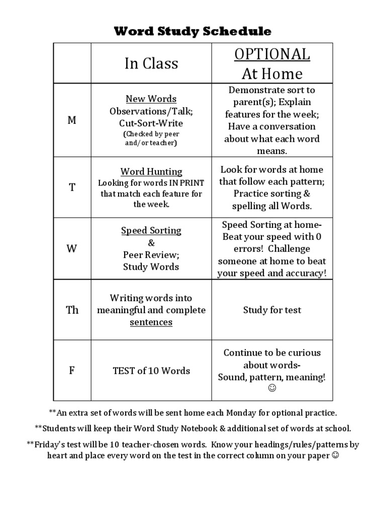 Word Study Schedule2016-1 | PDF