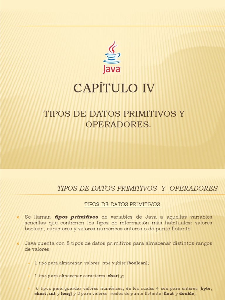 Tipos de Datos Primitivos y Operadores | PDF | Tipo de datos | Java ...