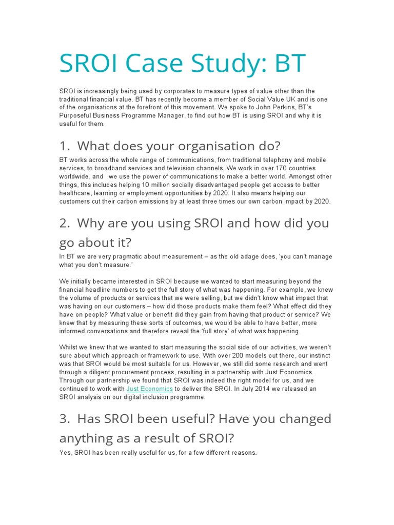 BT Uses SROI to Measure Social Impact and Drive Business Value | PDF ...
