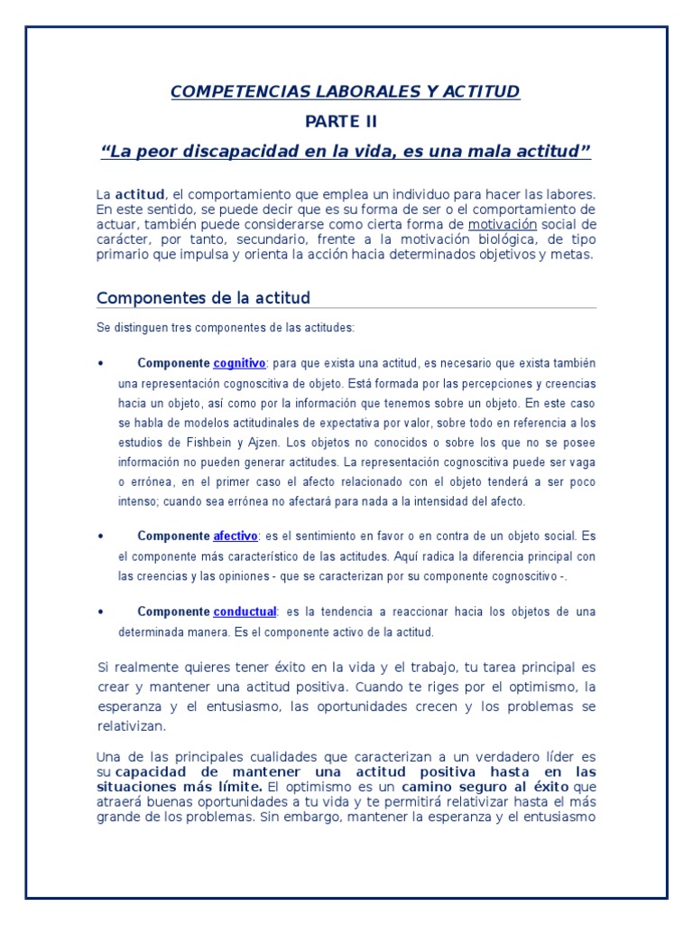 Competencias Laborales y Actitud II | PDF | Actitud (psicología ...