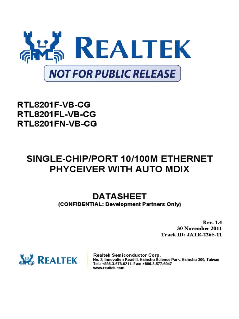 rtl8201 (F FL FN) - VB-CG Datasheet 1.4 PDF | PDF | Digital Electronics ...