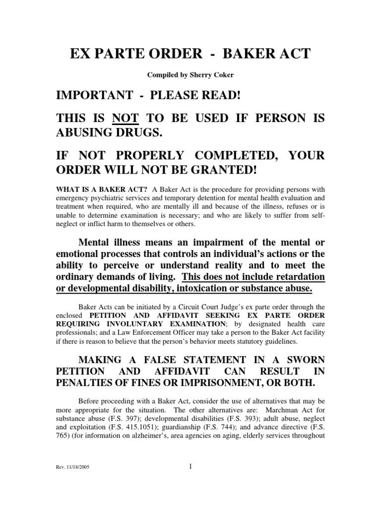 Baker Act Packet | PDF | Legal Guardian | Justice