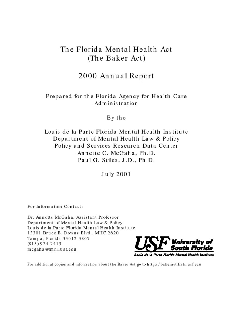 The Florida Mental Health Act (The Baker Act) 2000 Annual Report | PDF ...