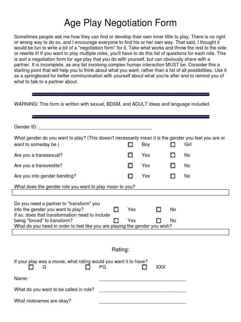 Age Play Negotiation Form PDF | PDF | Sexual Intercourse | Human Sexuality