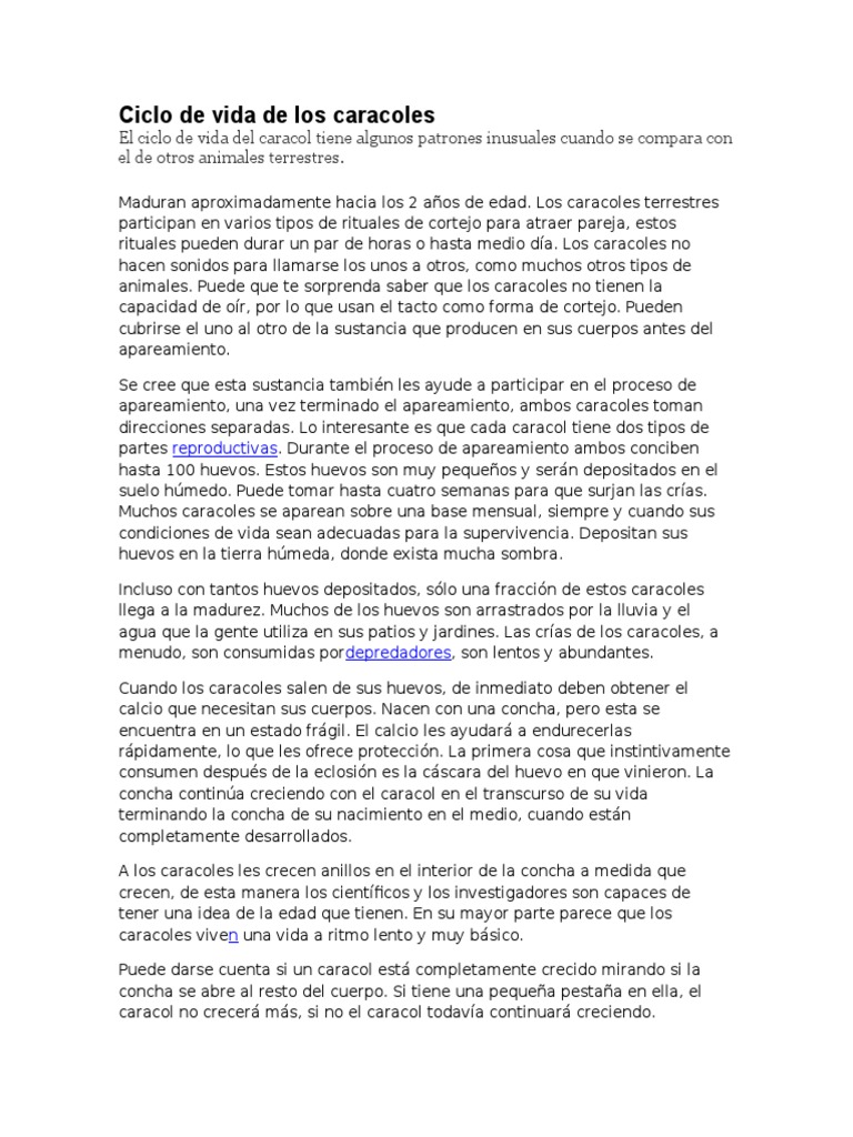 Ciclo de Vida de Los Caracoles | PDF | Huevo | Suelo