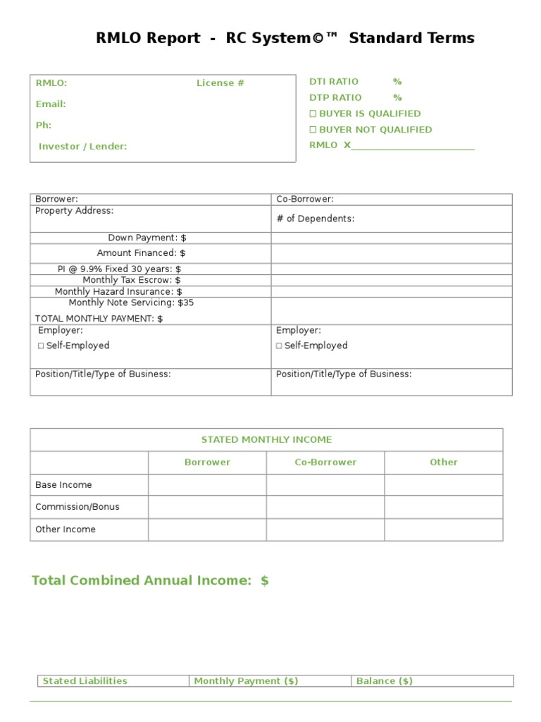 RMLO Report - RC System©™ Standard Terms: Total Combined Annual Income ...