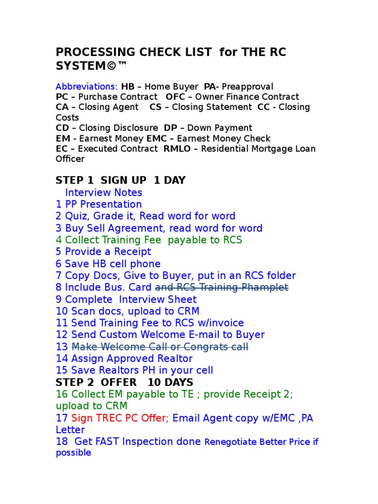 RCS Checklist | PDF | Deed | Real Estate Broker