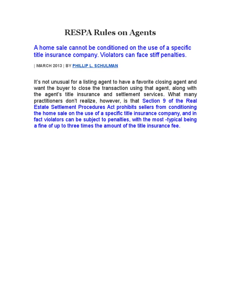 RESPA Rules | Download Free PDF | Title Insurance | Business Law