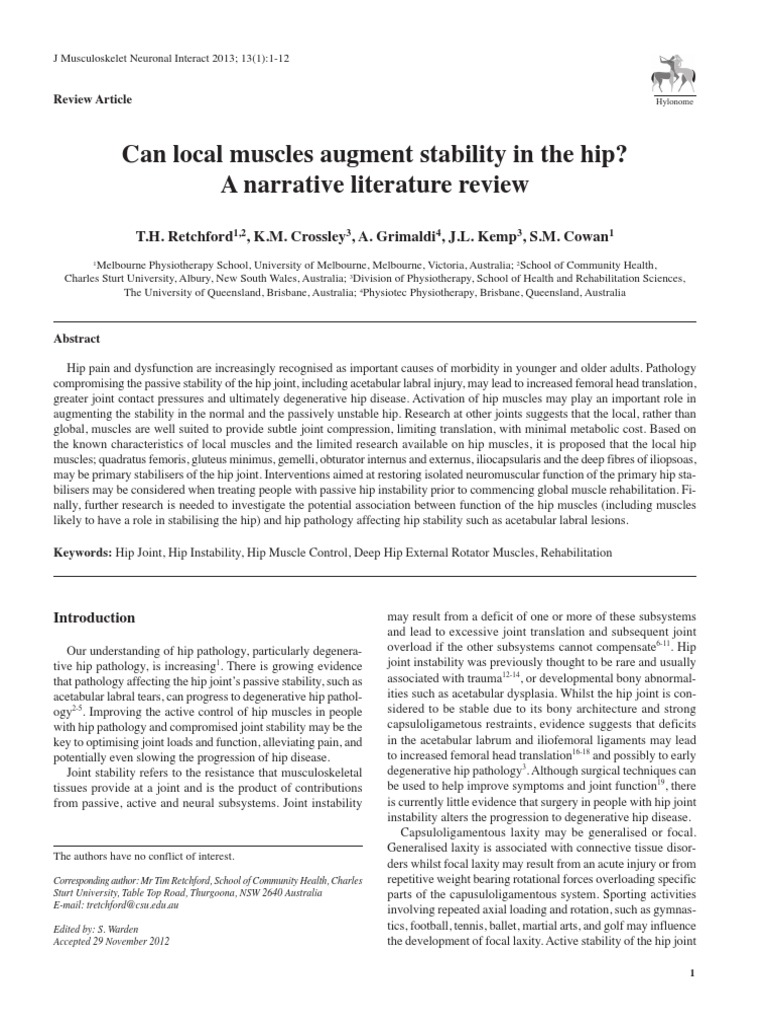 Can Local Muscles Augment Stability in The Hip A Narrative Literature ...