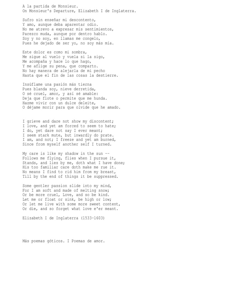 A la partida de Monsieur: Poema de amor | PDF | Poesía