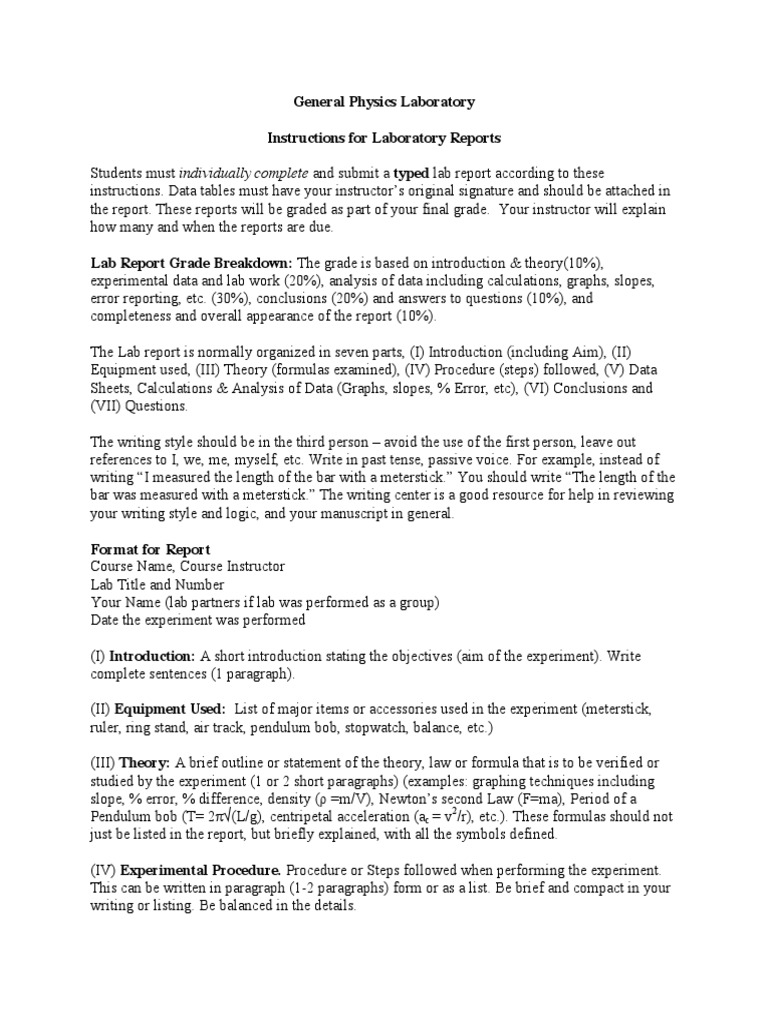 Lab Report Example Physics