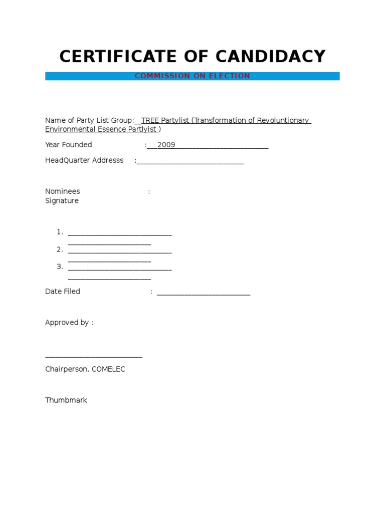 Certificate of Candidacy: Commission On Election | PDF | Deforestation ...