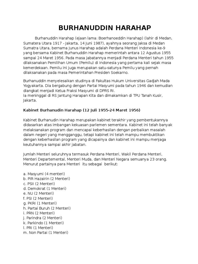 Kejatuhan dan Keberhasilan Kabinet Burhanuddin | PDF | Politik