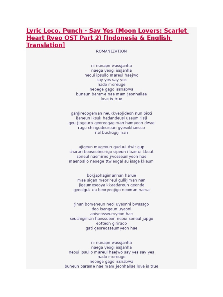Loco, Punch Ost Moon Lovers - Say Yes | PDF