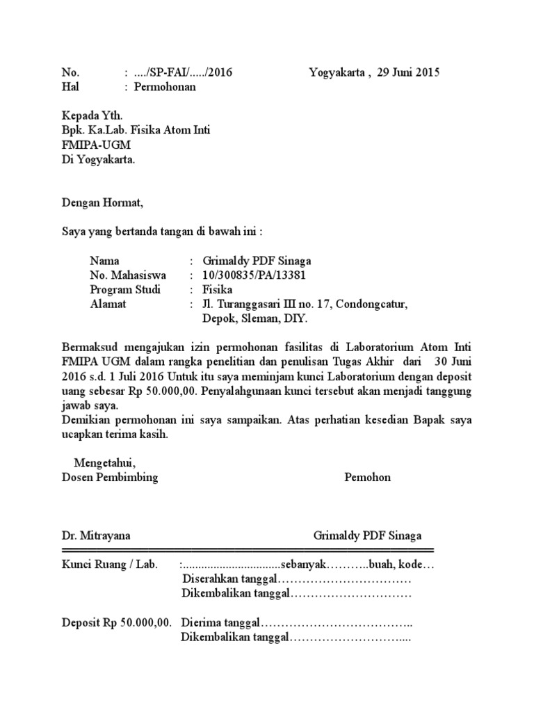 Form Surat Pinjam Kunci | PDF