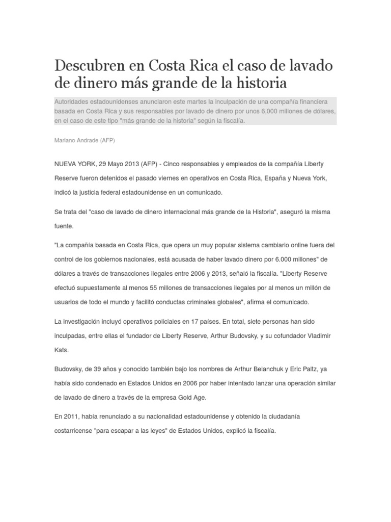 Descubren en Costa Rica El Caso de Lavado de Dinero Más Grande de La ...